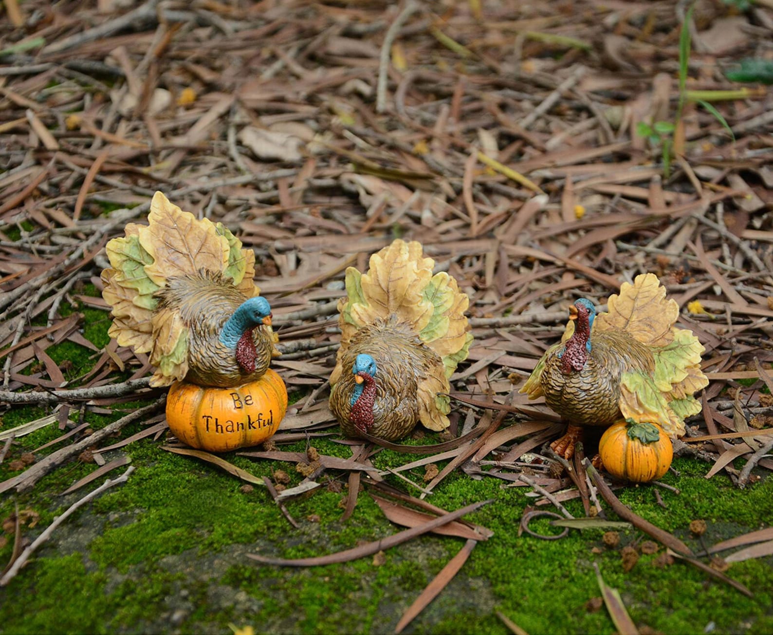 Miniature Wild Turkey W/ Pumpkin Figurine ~ Thanksgiving Fairy Garden ...