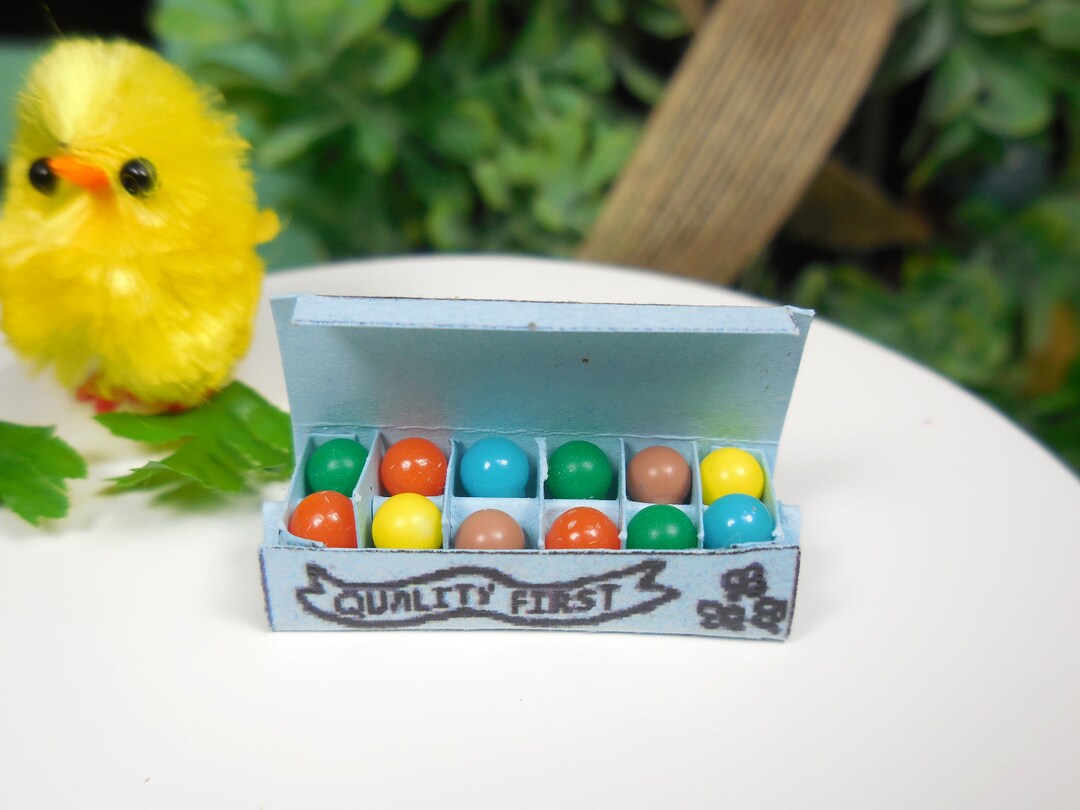Miniature Blue Egg Carton W/ Colored Eggs ~ Spring Fairy Garden ...