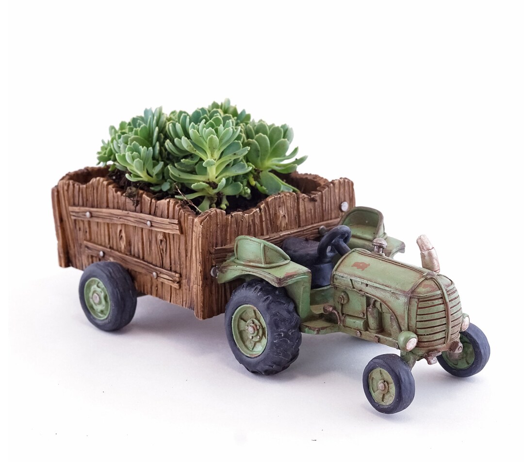 Miniature Green Garden Tractor Planter for Fairy Gardens & Mini Farms ...