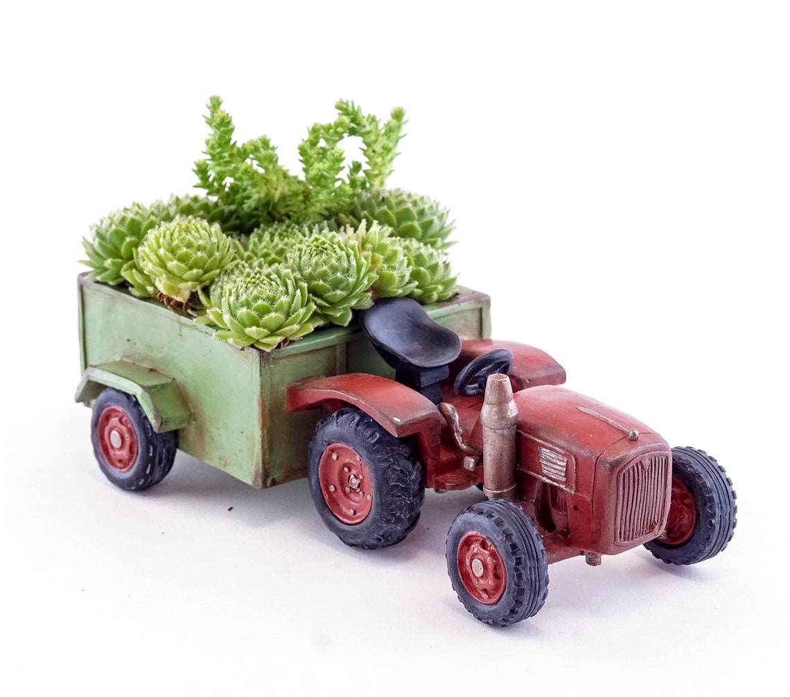 Miniature Red Garden Tractor Planter for Fairy Gardens & Mini - Etsy