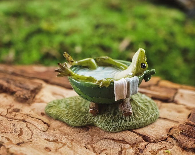 Miniature Frog Having a Bath in Watermelon Tub Woodland Fairy Garden ...