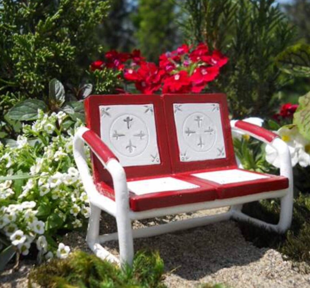 3 PC Miniature Fairy Bench, Chair, & Table in Red and White ~retro ...