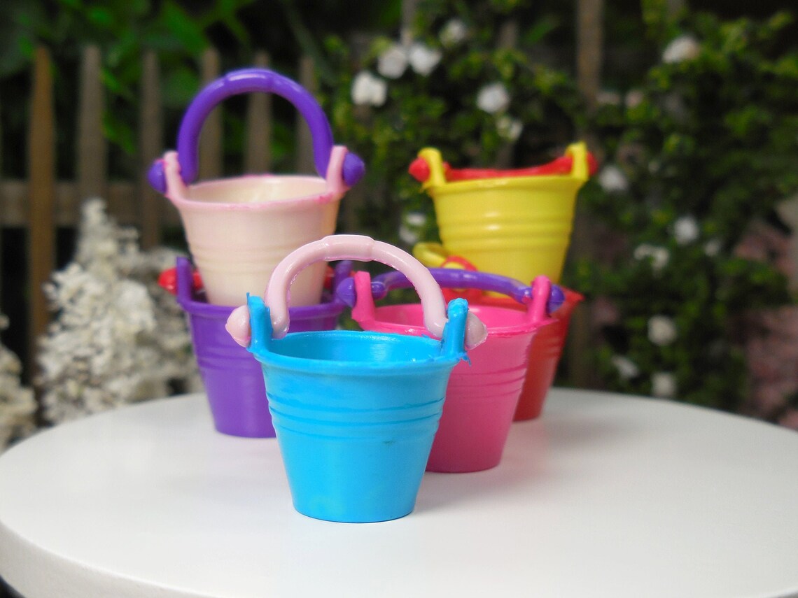 Miniature Colorful Sand Pails W/ Tiny Shovel ~ Summer Fairy Gardens ...