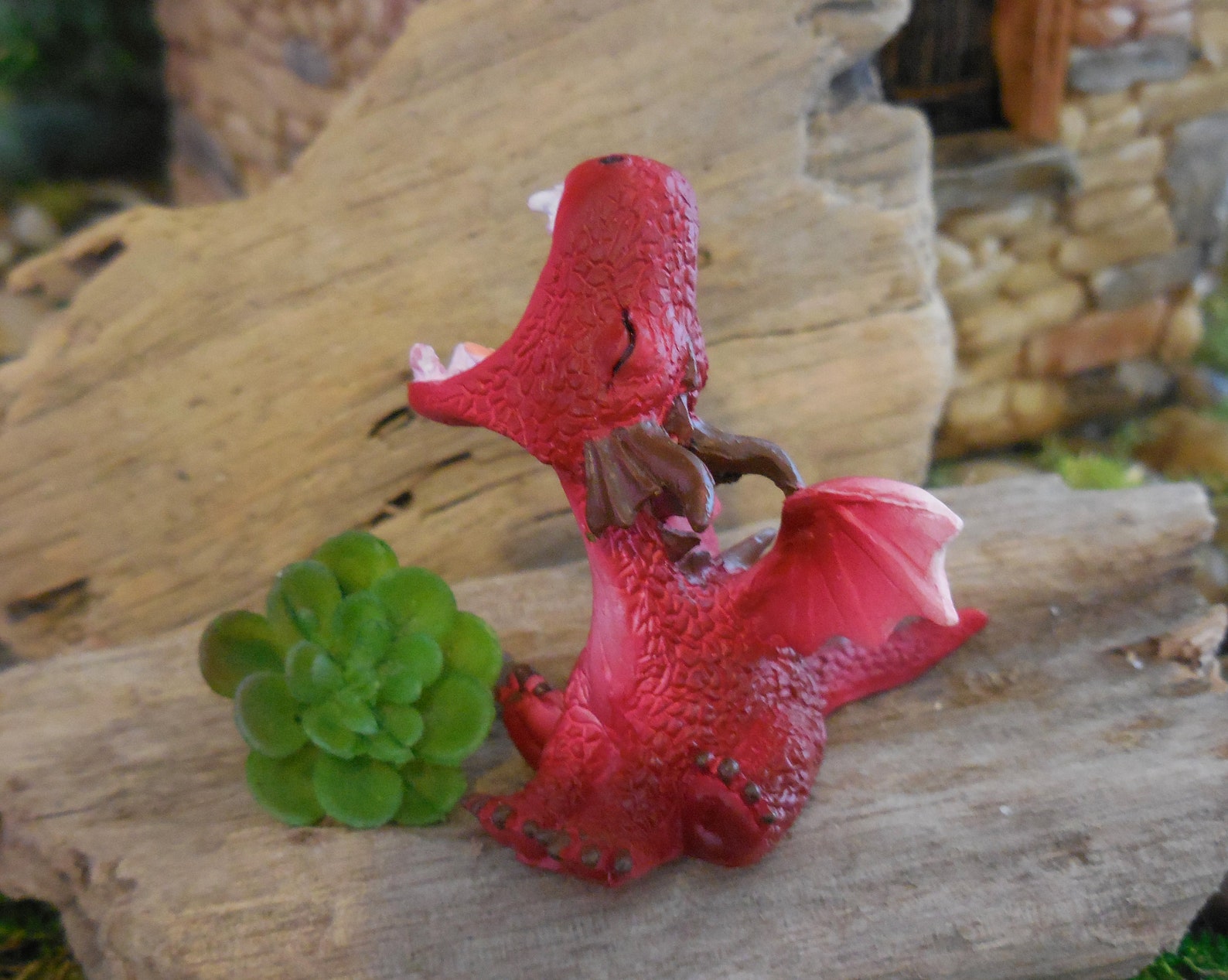 Miniature Red Baby Dragon Figurine Roaring Fairytale Castle | Etsy