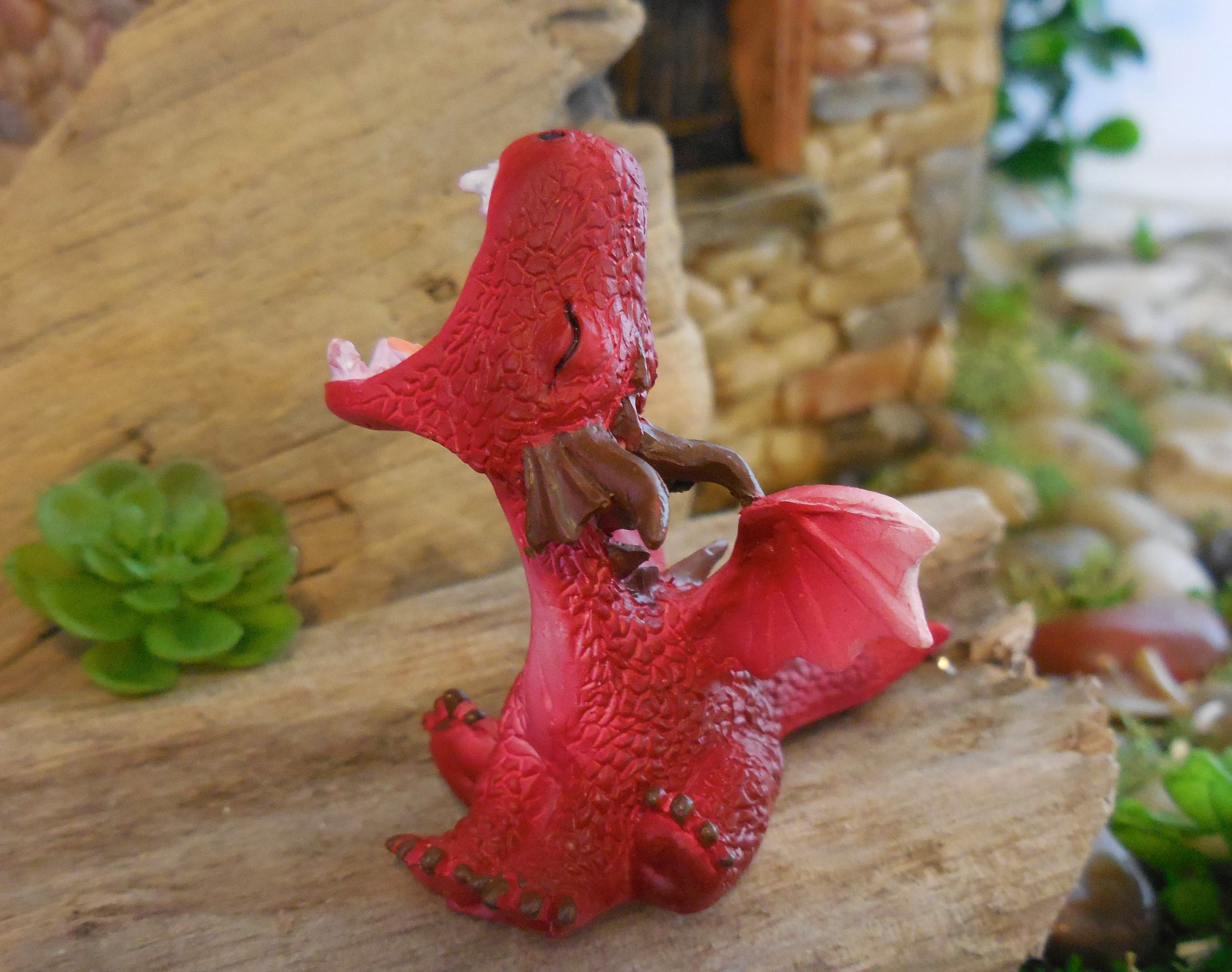 Miniature Red Baby Dragon Figurine Roaring Fairytale Castle | Etsy