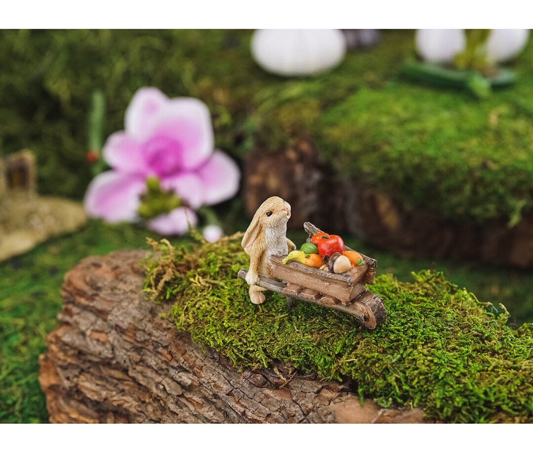 Miniature Rabbit Pushing Wheelbarrow W/ Vegetables Figurine ~ Fall ...