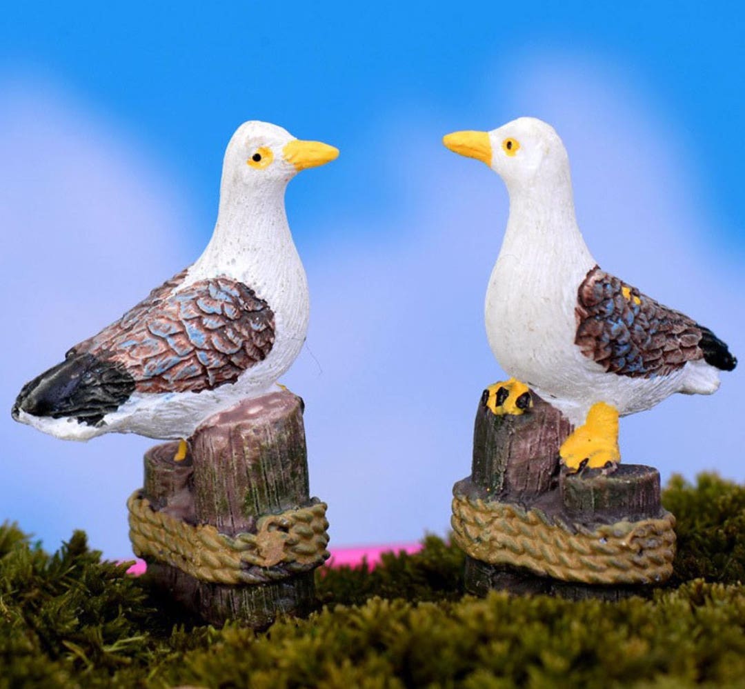 One Mini Seagull, Beach Fairy Garden Seagull, Mini Bird Animal Figurine ...
