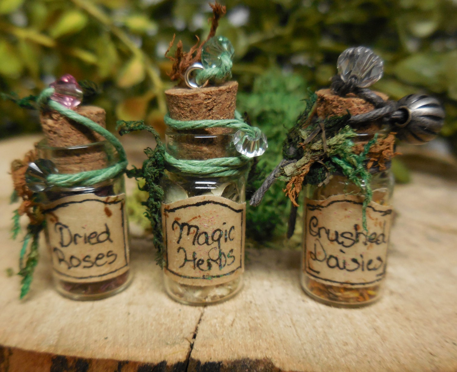 Fairy Garden Herbs for Magic Potions Tiny Glass Bottles