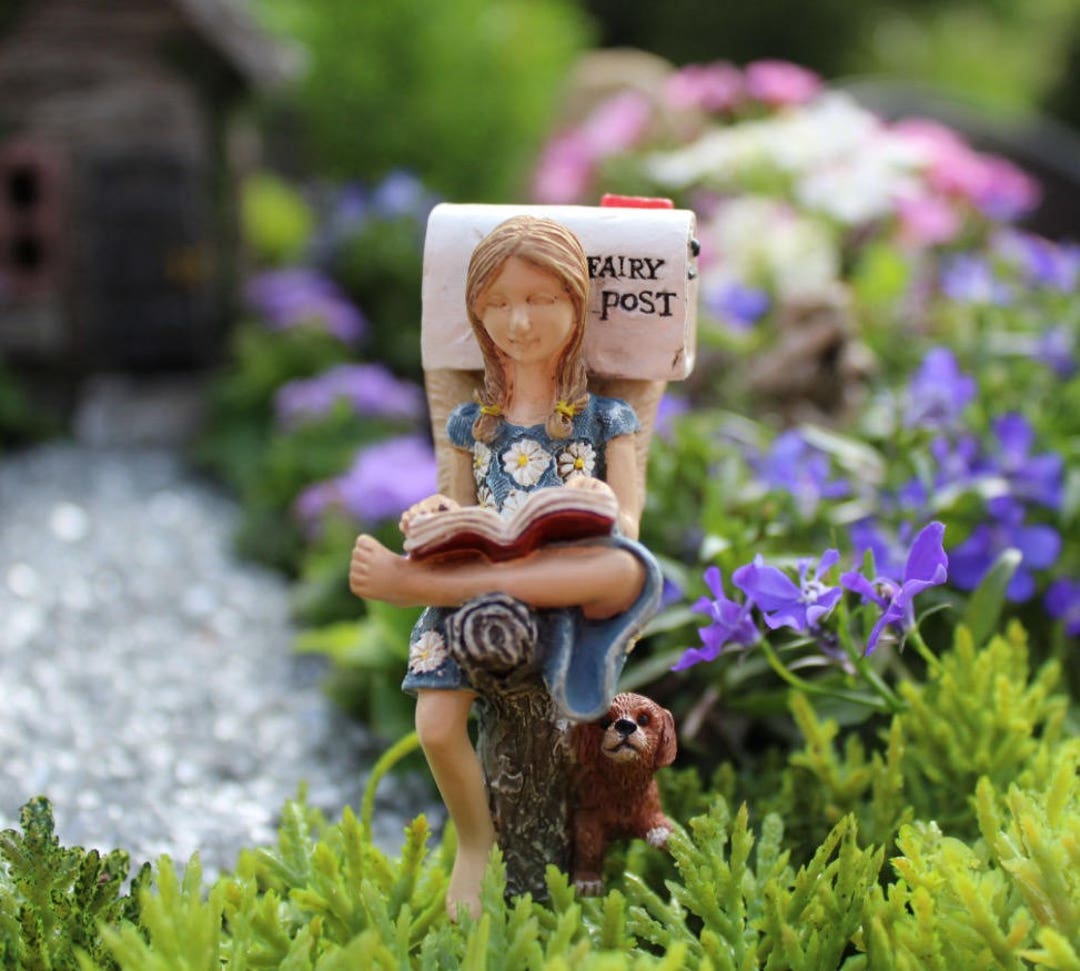Miniature Fairy W/ Mailbox Figurine Fairy Garden Mail Accessory Farm ...