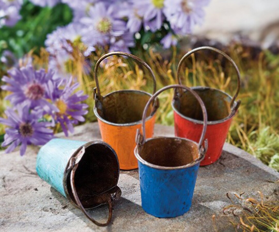 Miniature Rustic Buckets in Red, Blue, Turquoise, & Orange ~ Summer ...
