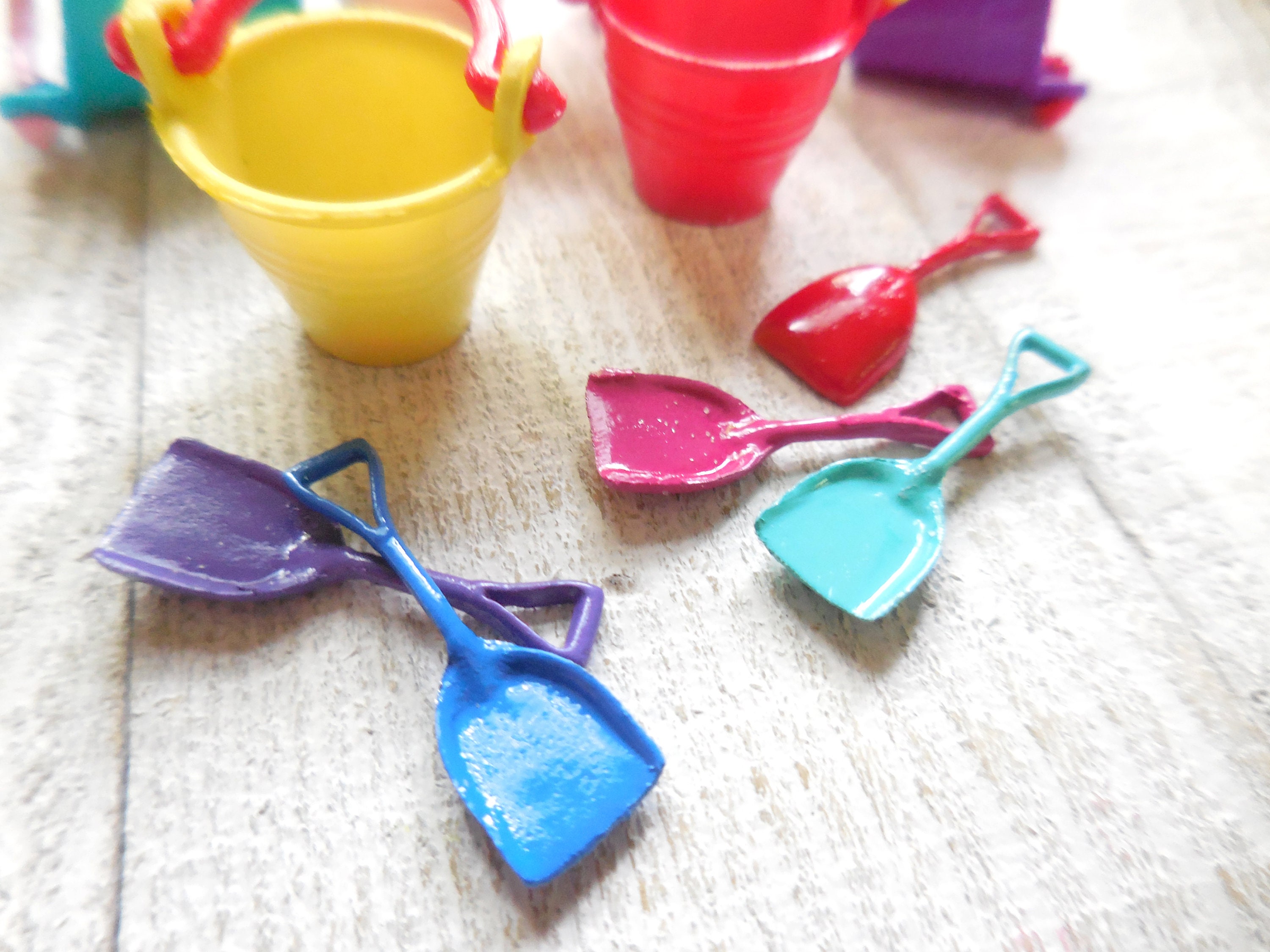 Miniature Beach Sand Pails W/ Shovels, Assorted Colors ~ Fairy Garden ...