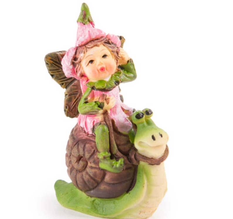 Miniature Fairy on Pet Snail ~ Little Flower Fairy Figurine on Giant ...