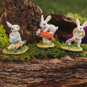 Miniature White Bunny Rabbit Watering Flowers Figurine ~ Easter Fairy ...
