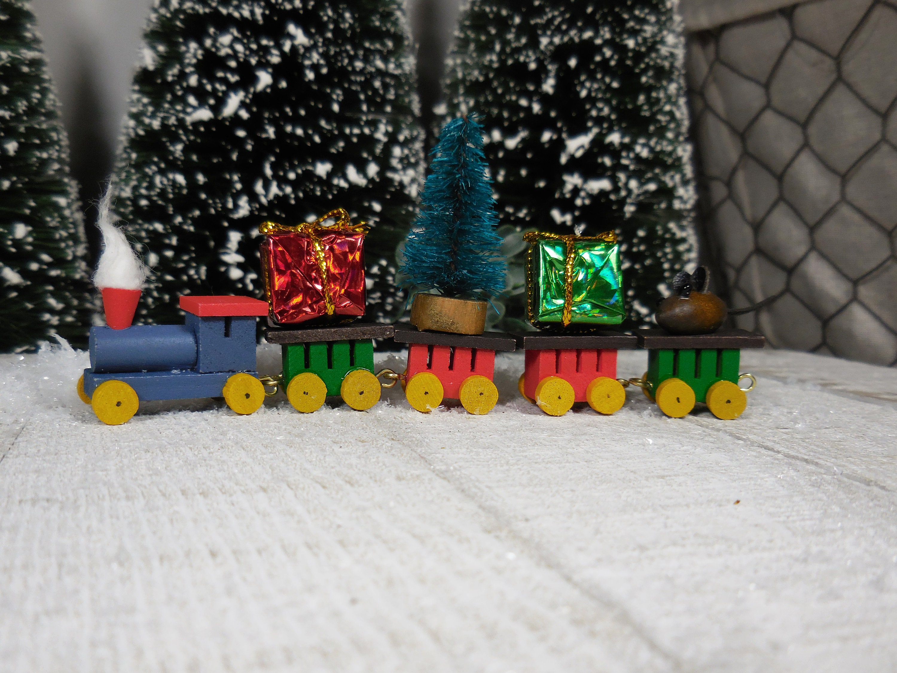 Miniature Toy Train W/ 4 Cars Christmas Fairy Garden | Etsy