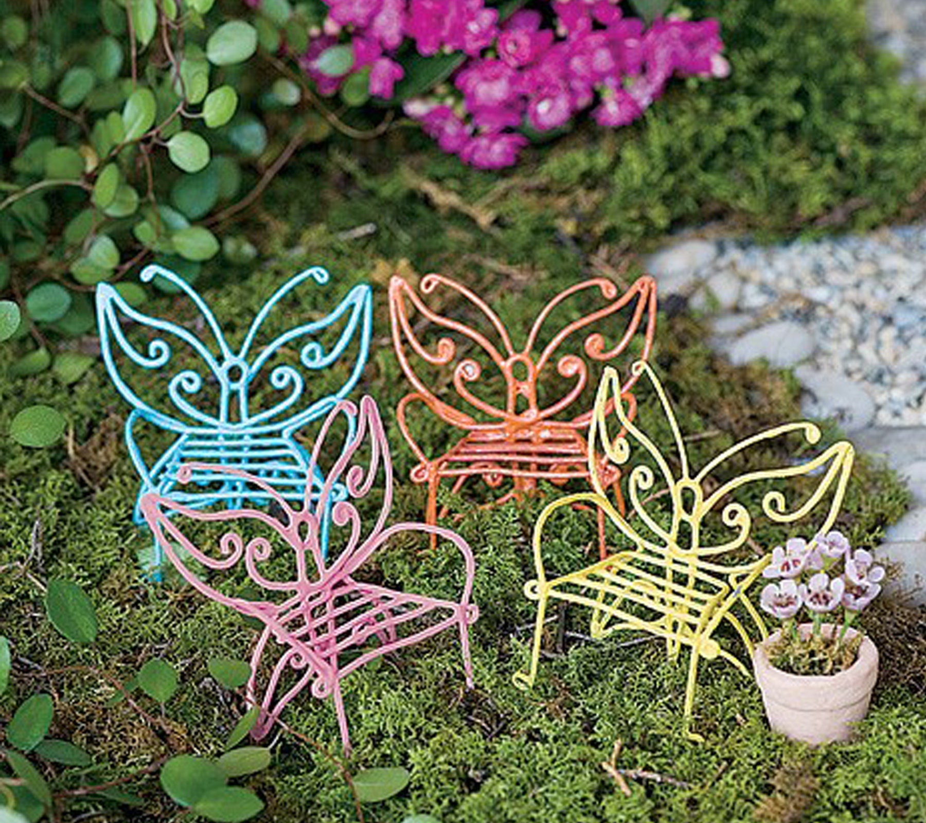 Mini Butterfly Park Bench in Blue Coral Pink & Yellow - Etsy
