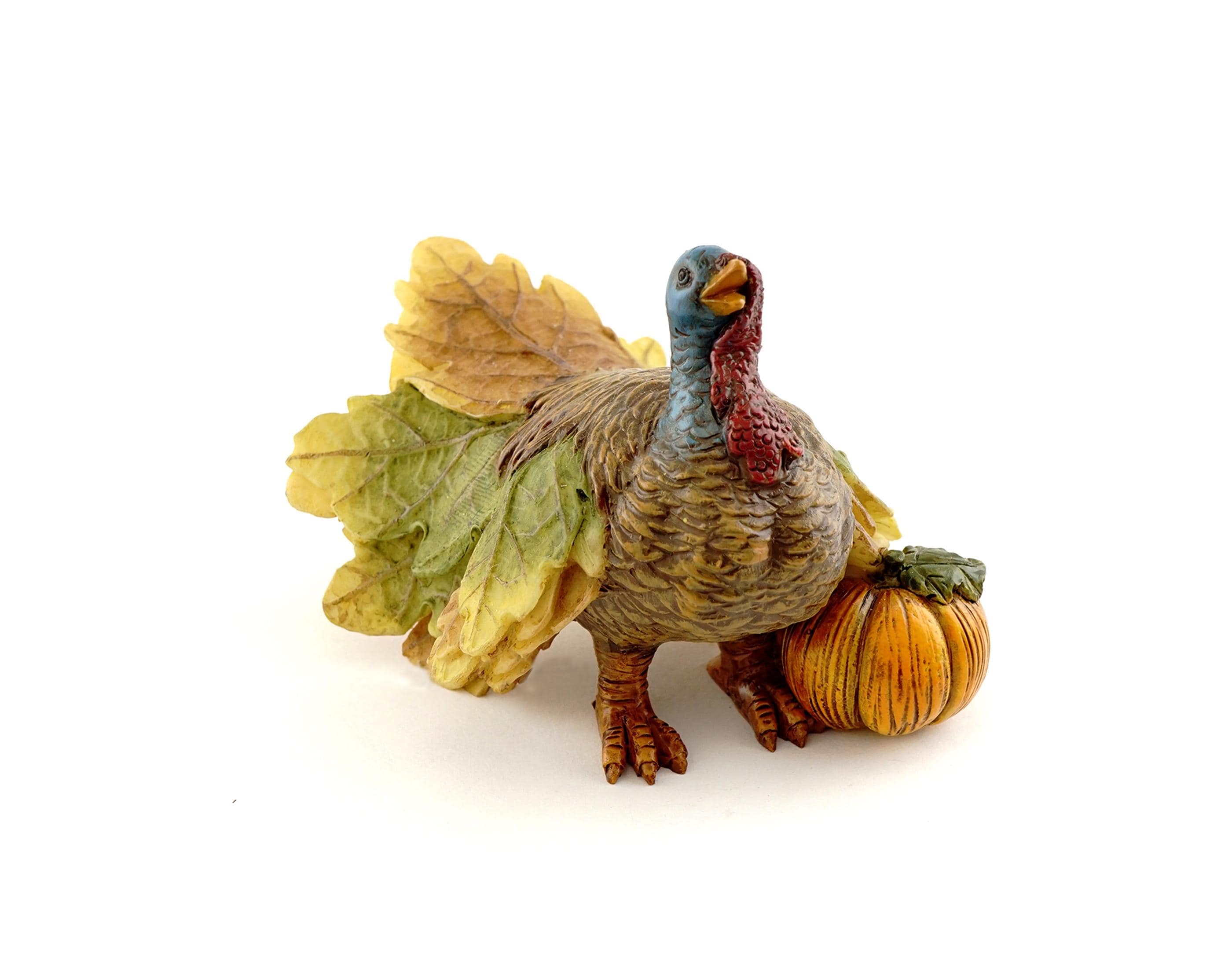Miniature Wild Turkey W/ Pumpkin Figurine ~ Thanksgiving Fairy Garden ...