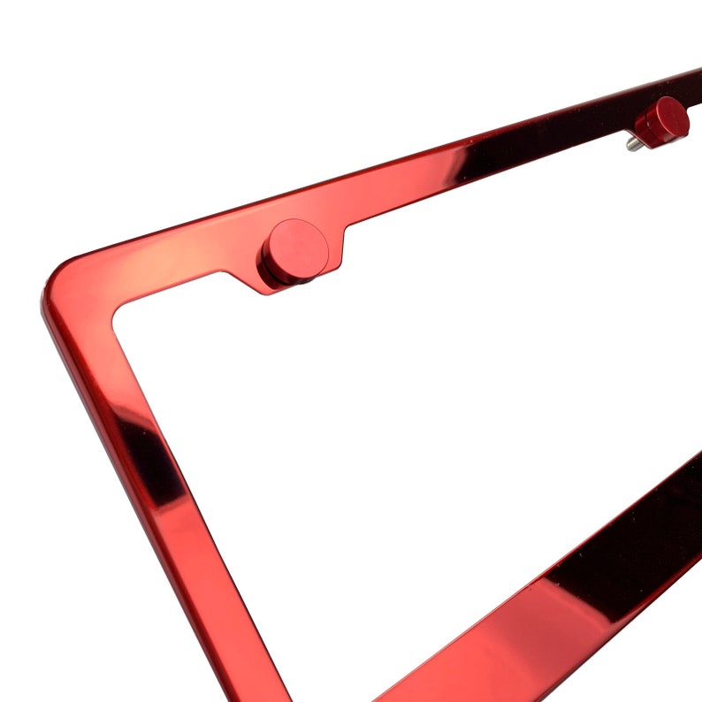 Powder Coated Red Stainless Steel License Plate Frame W/ Red Screw Caps ...