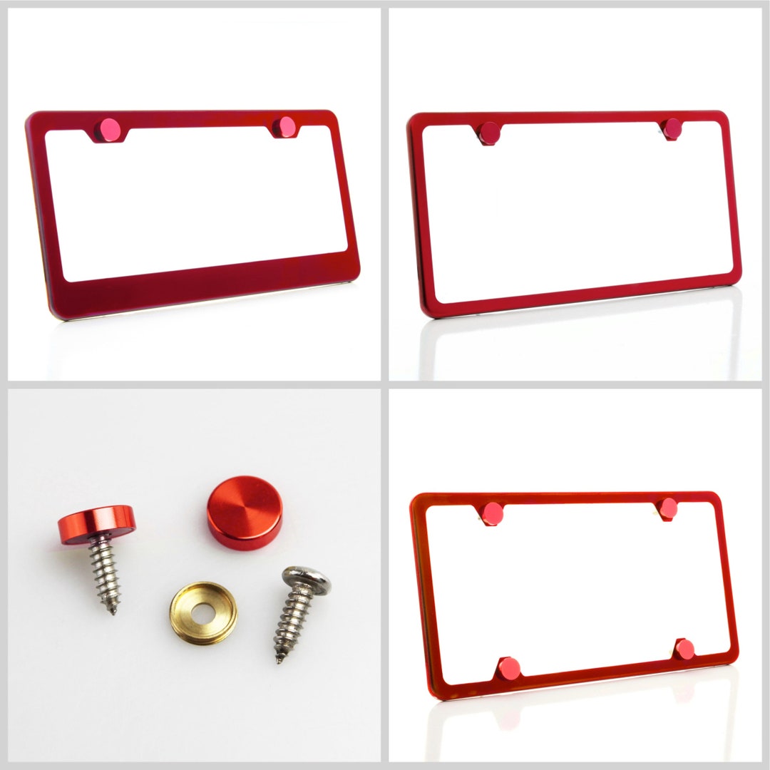 Powder Coated Red Stainless Steel License Plate Frame W/ Red Screw Caps ...