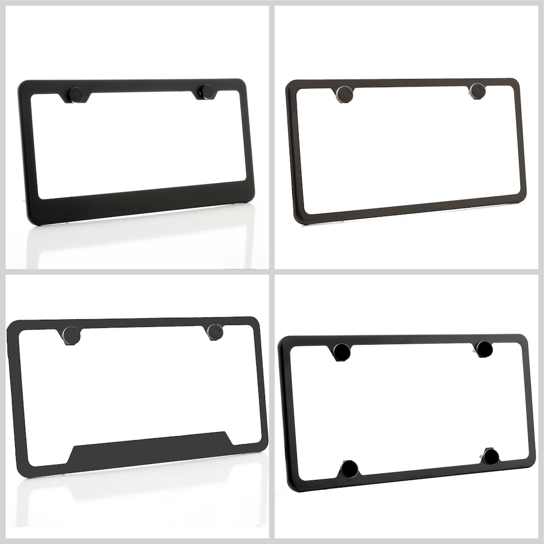 Powder Coated Matt Black Stainless Steel License Plate Frame W/ Black ...