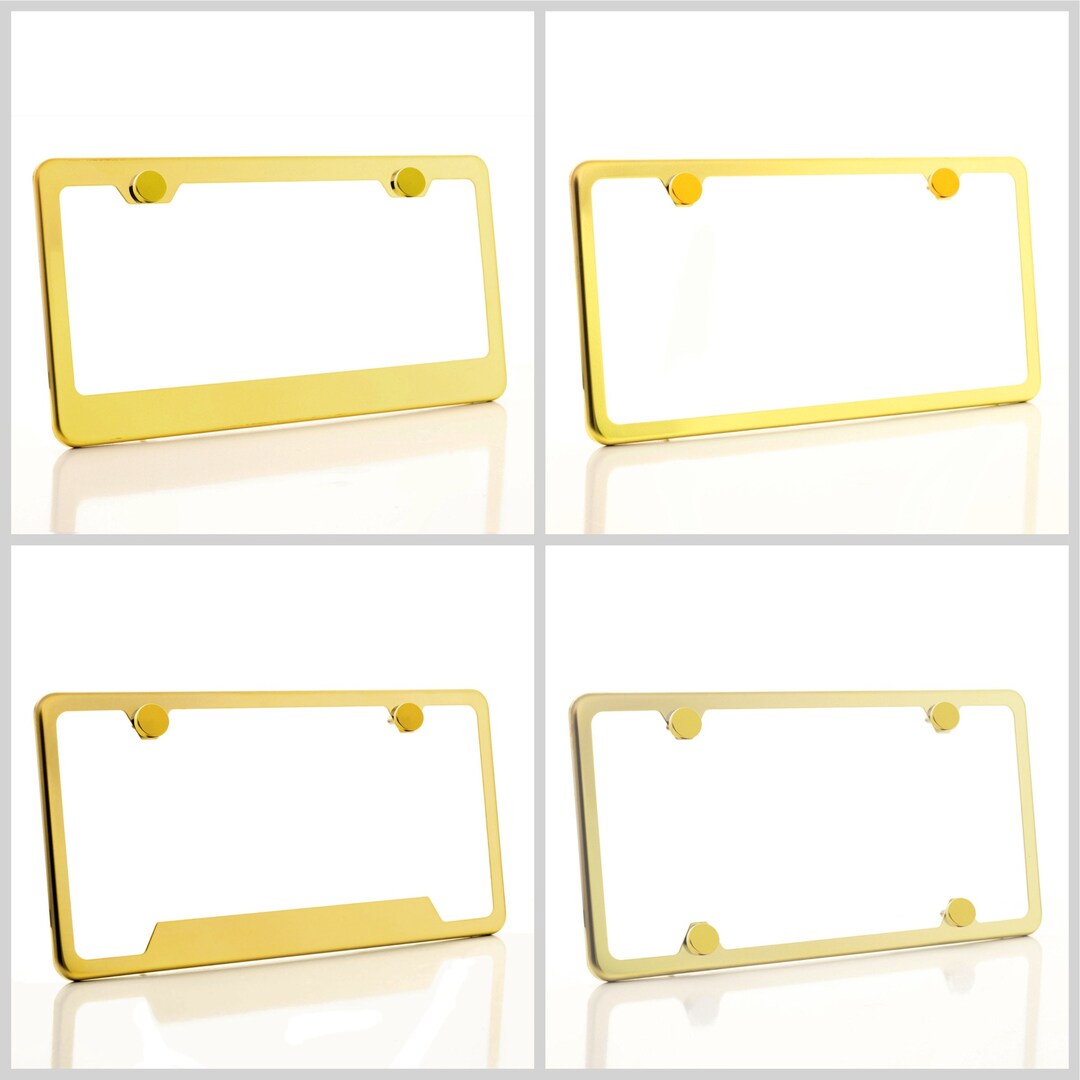 Electroplating Gold Glossy Stainless Steel License Plate Frame W/ Gold ...