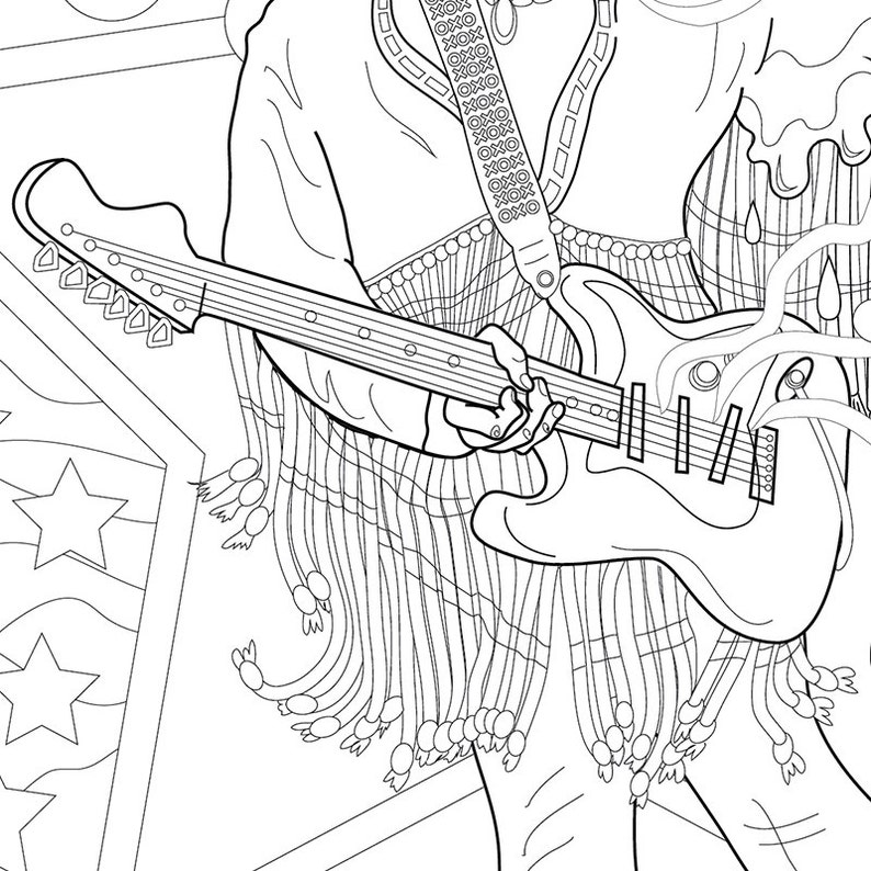 Jimi Hendrix at Woodstock Psychadelic Printable Pdf Adult Coloring ...