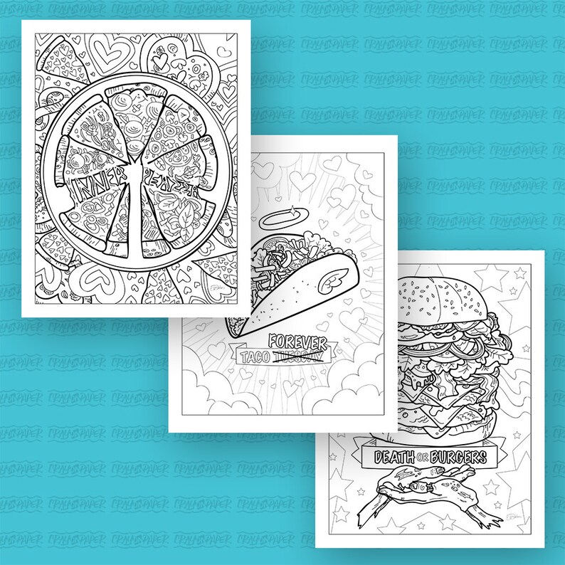 Funny Food Lover Printable Pdf Adult Coloring Sheet / Funny - Etsy