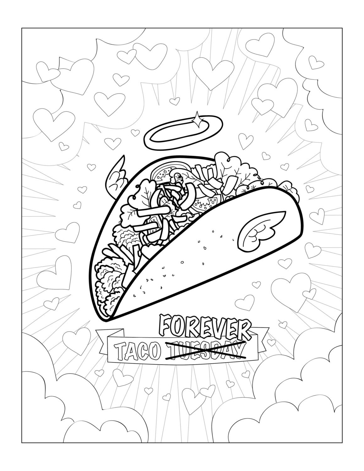 Funny Taco Printable Pdf Adult Coloring Sheet / Funny Coloring / Art ...