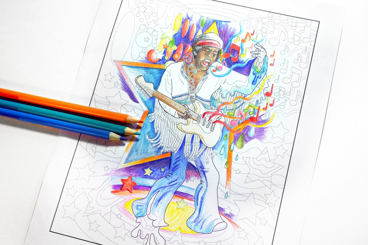 Jimi Hendrix at Woodstock Psychadelic Printable Pdf Adult Coloring ...