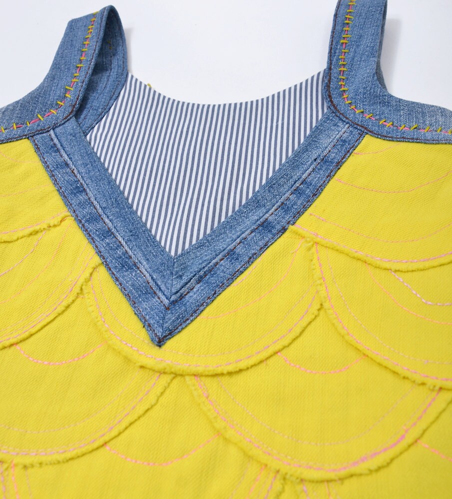 DENIM DRESS, Yellow Dress, Indiana Dress, Handmade Embroidery Dress ...