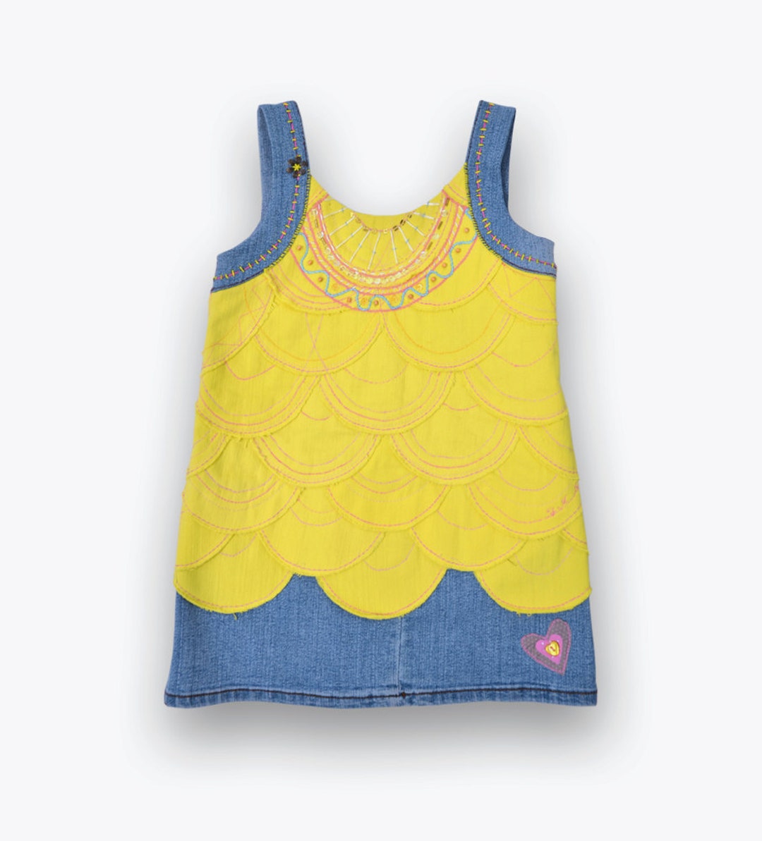 DENIM DRESS, Yellow Dress, Indiana Dress, Handmade Embroidery Dress ...