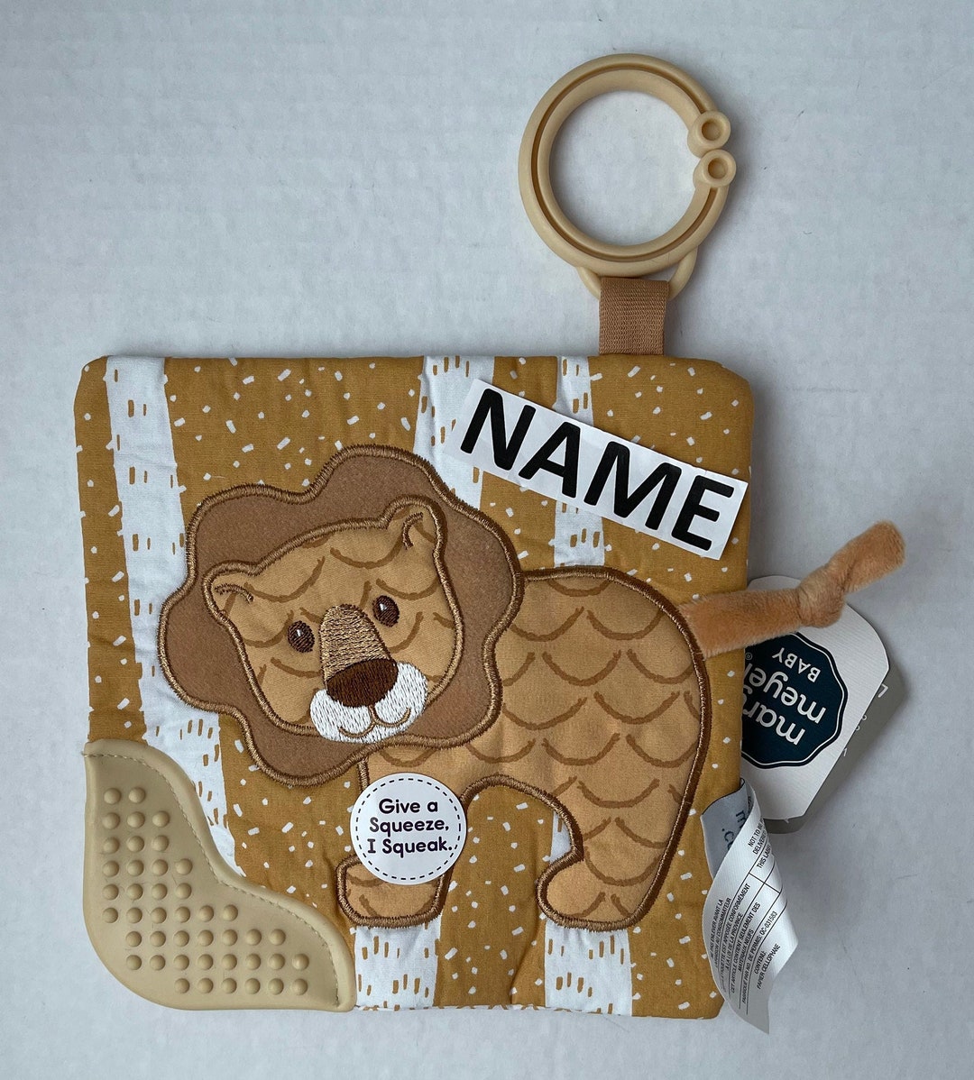 Personalized Lion Lovey Crinkle Teether & Squeaker Sensory Toy - Etsy