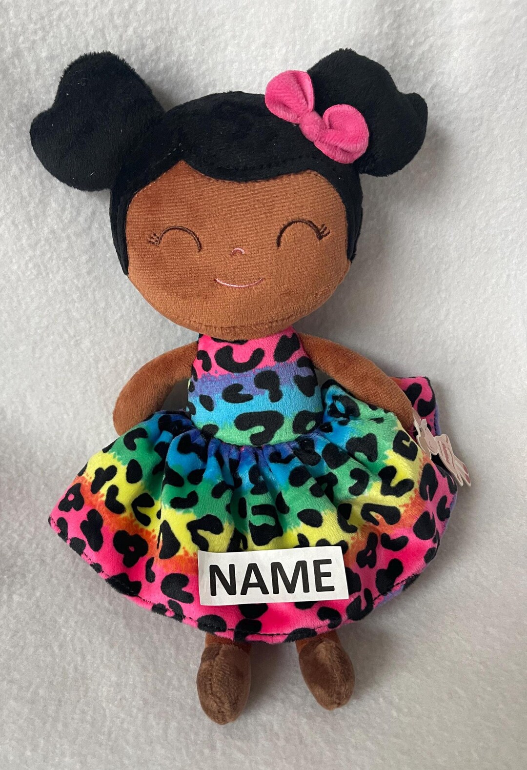 Ethnic Rag Doll/personalized Plush Figure With Rainbow Leopard Dress - Etsy