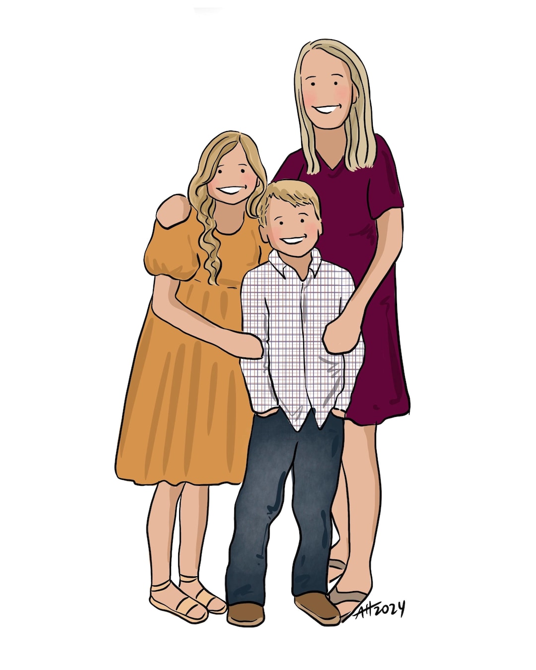 Custom Hand-drawn Family Portrait: Personalized Art - Etsy