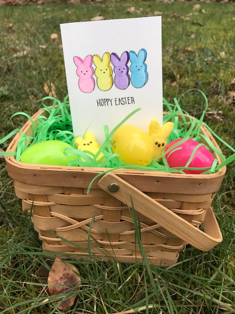 Hoppy Easter Watercolor Peeps Easter Card - Etsy