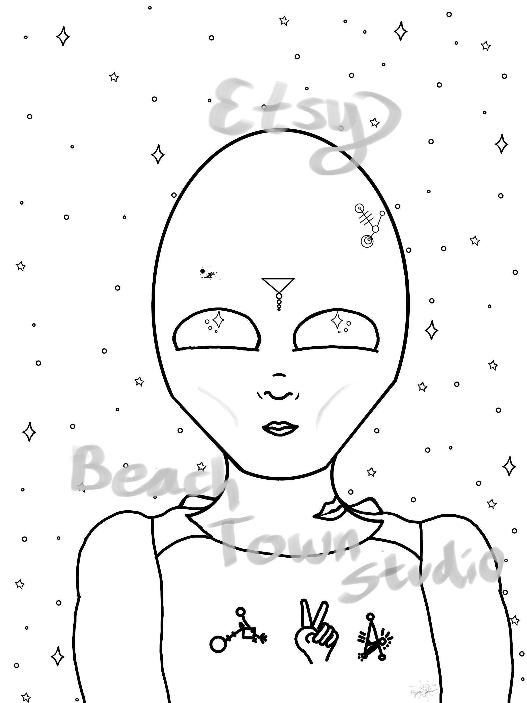 Peace in the Galaxy Alien Coloring Page - Etsy UK