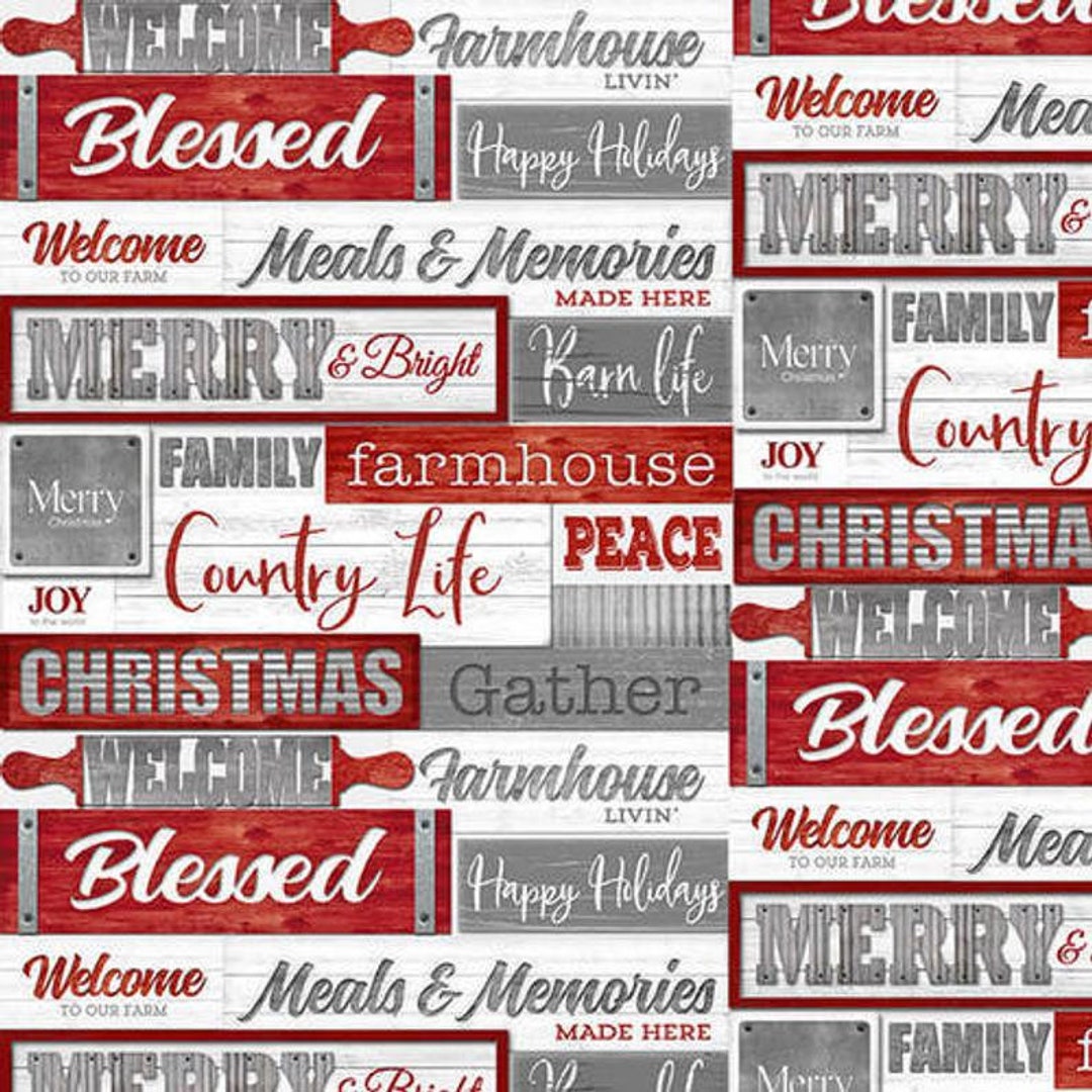 Henry Glass Holiday Homestead Words-q-1621-89 Red/grey-ct124273 100% ...