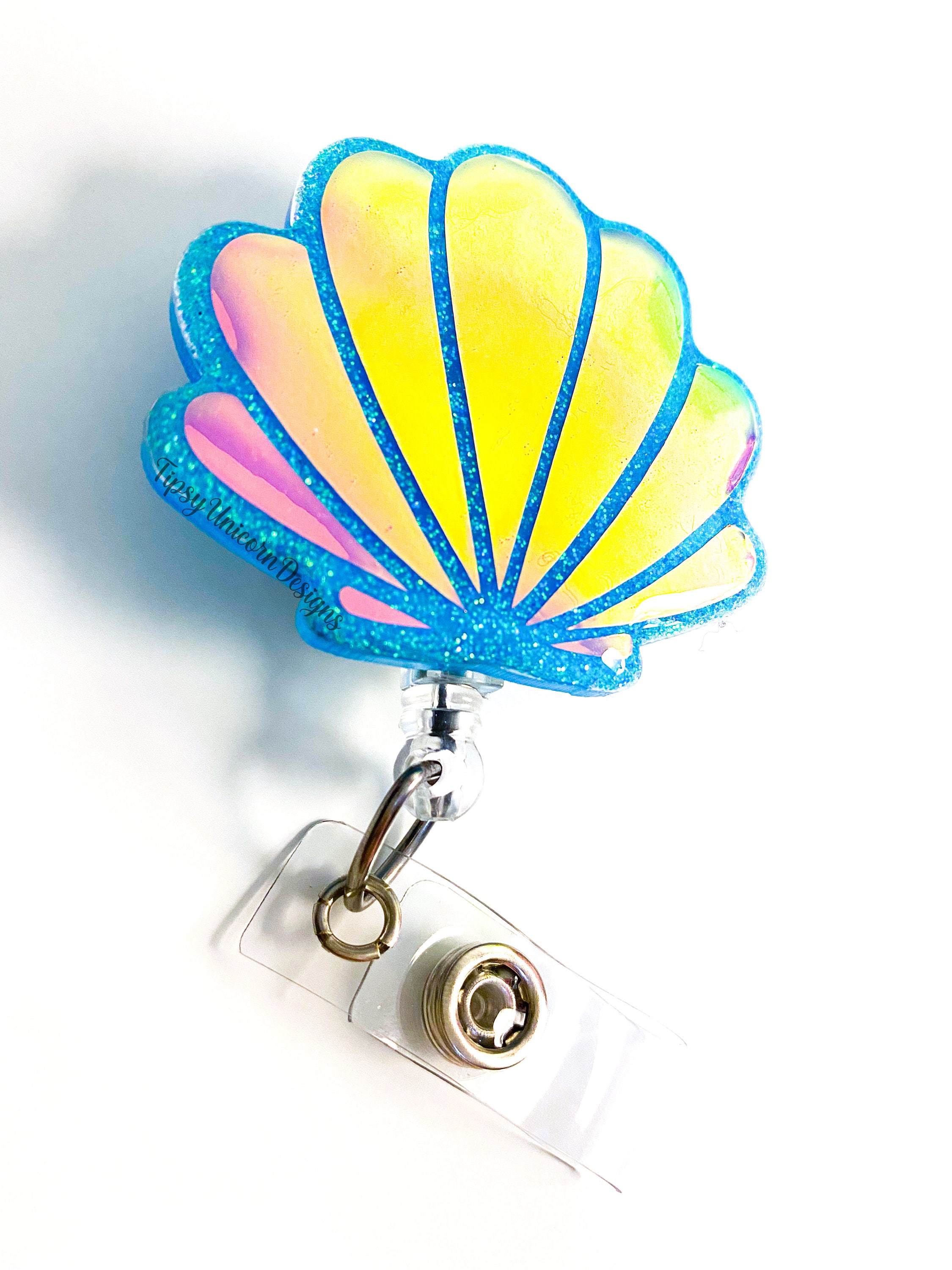 Seashell Glitter Badge Reel Clamshell Badge Reel Sell Badge | Etsy