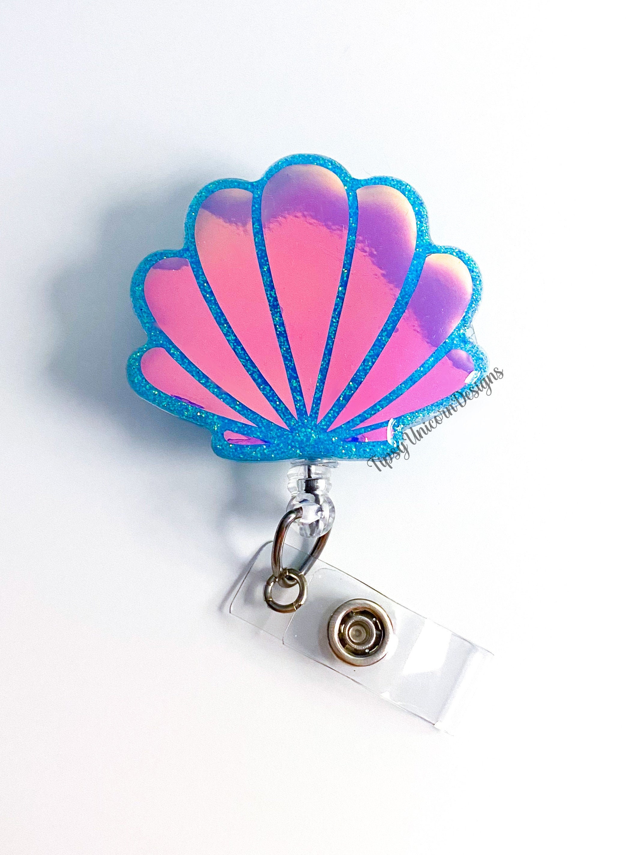 Seashell Glitter Badge Reel Clamshell Badge Reel Sell Badge | Etsy