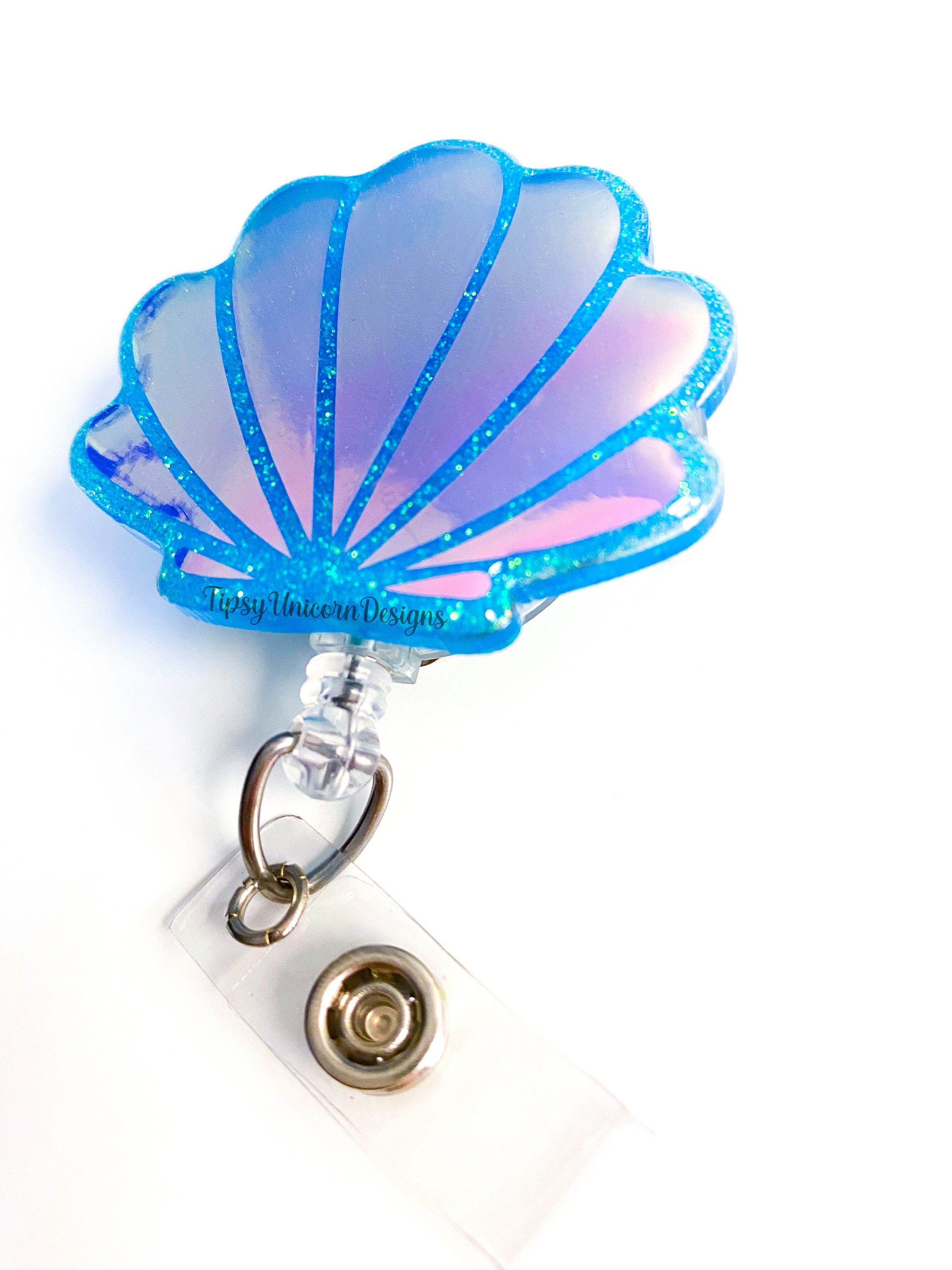 Seashell Glitter Badge Reel Clamshell Badge Reel Sell Badge | Etsy