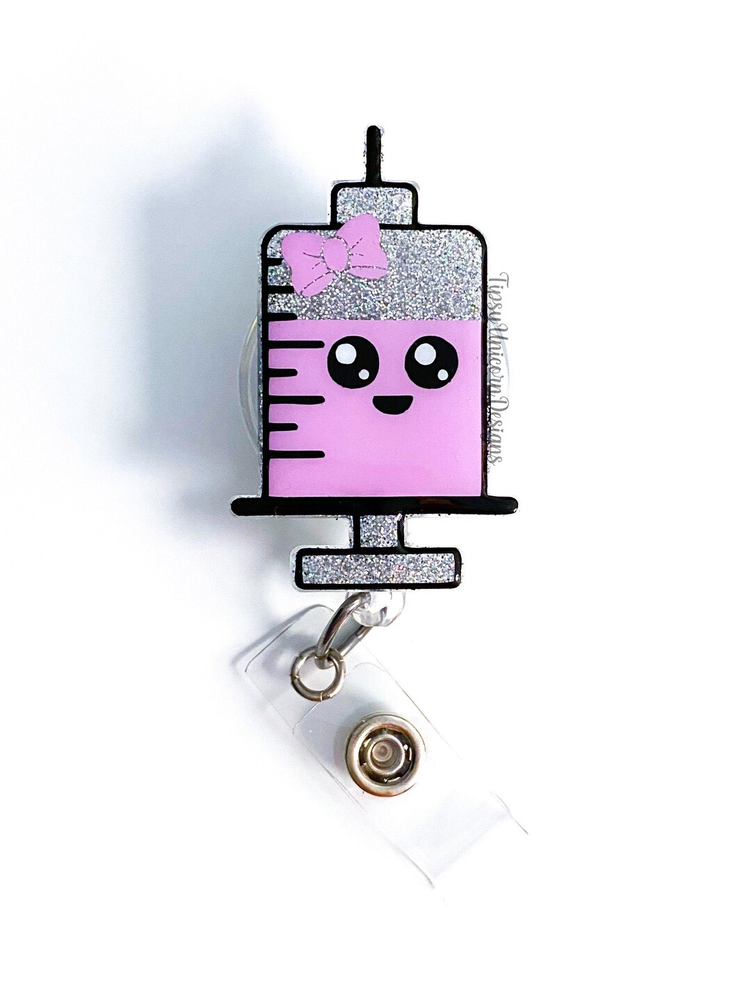 Glitter Syringe Badge Reel: Custom Shot Badge Holder - Etsy
