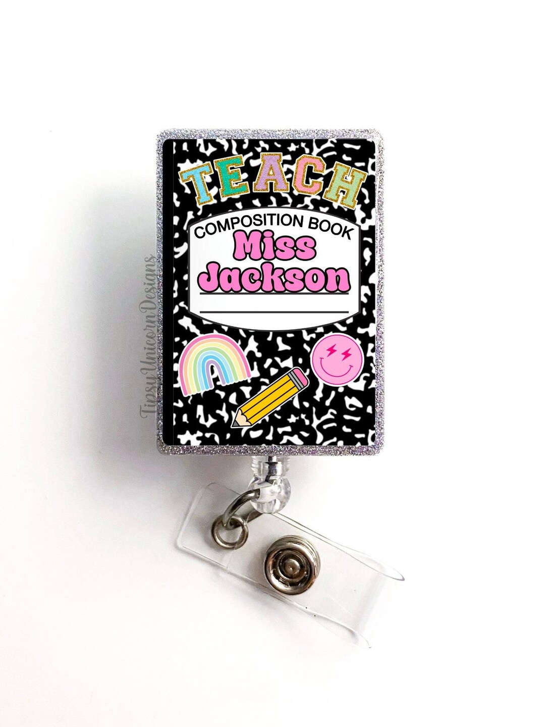 Composition Book Glitter Badge Reel: Teacher Appreciation Gift - Etsy
