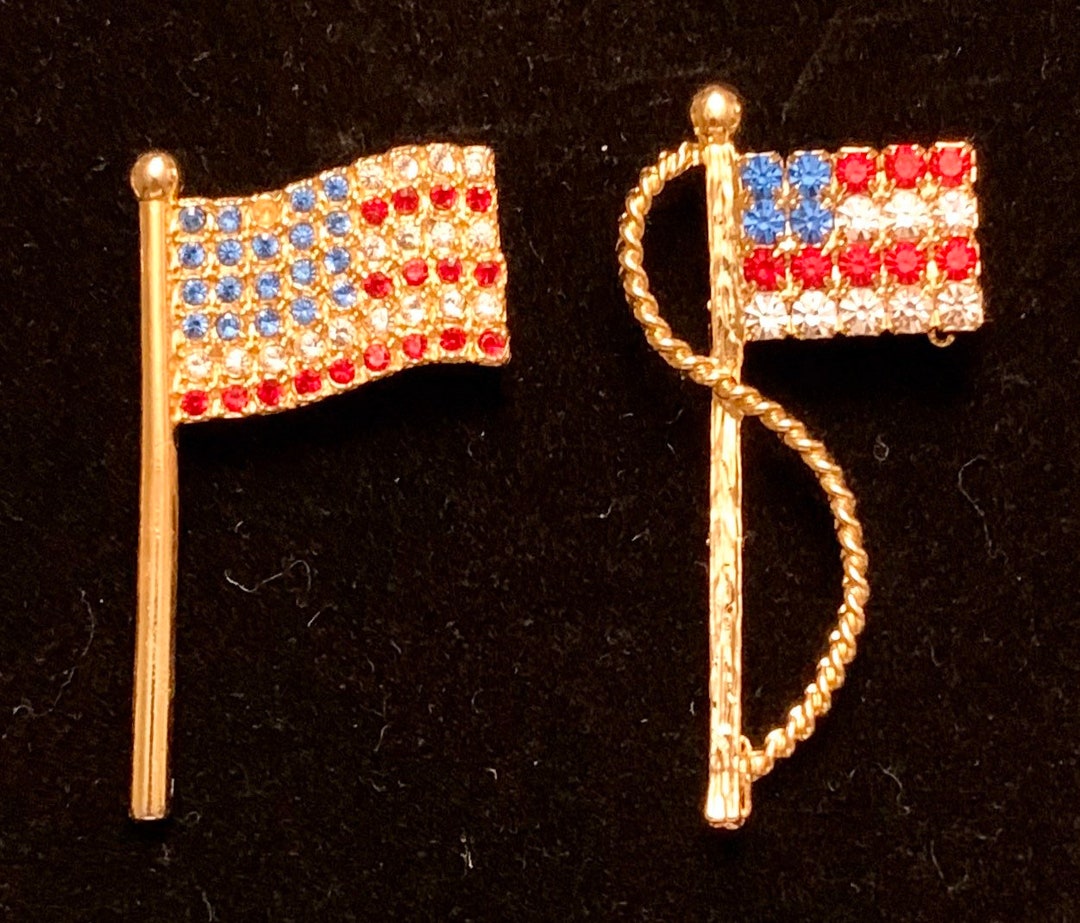 Two Vintage American Flag Pins / Rhinestone American Flag - Etsy