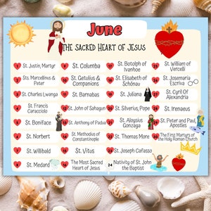 June Saints Feast Day Printable Calendar | Sacred Heart Print | St ...