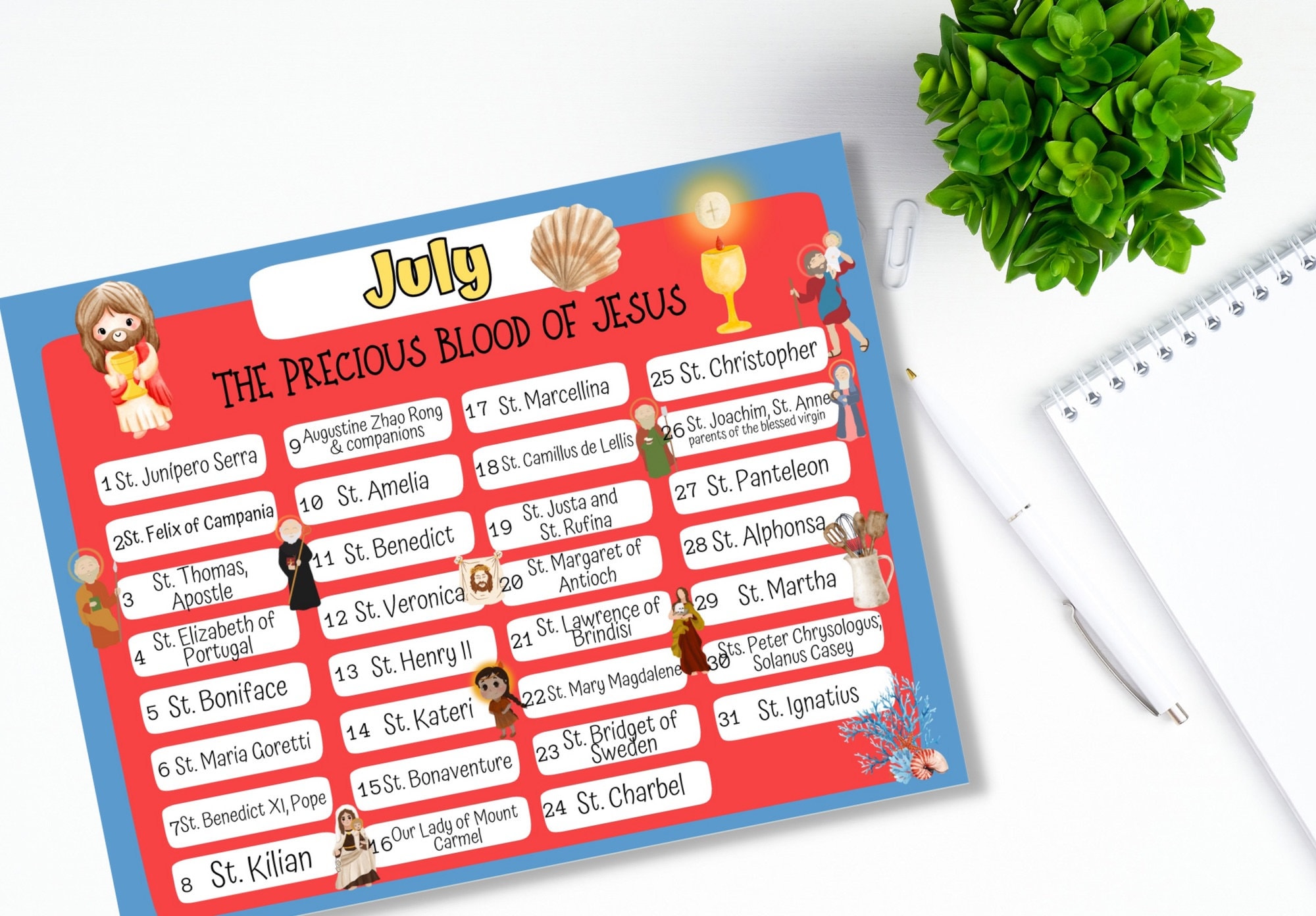 July Saints Feast Day Printable Calendar | Catholic Saint Calendar | St ...