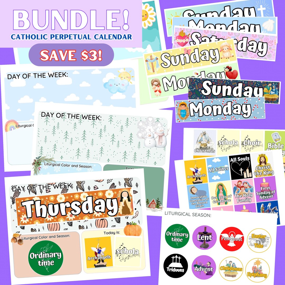 BUNDLE Catholic Perpetual Calendar Printable Daily | Liturgical ...