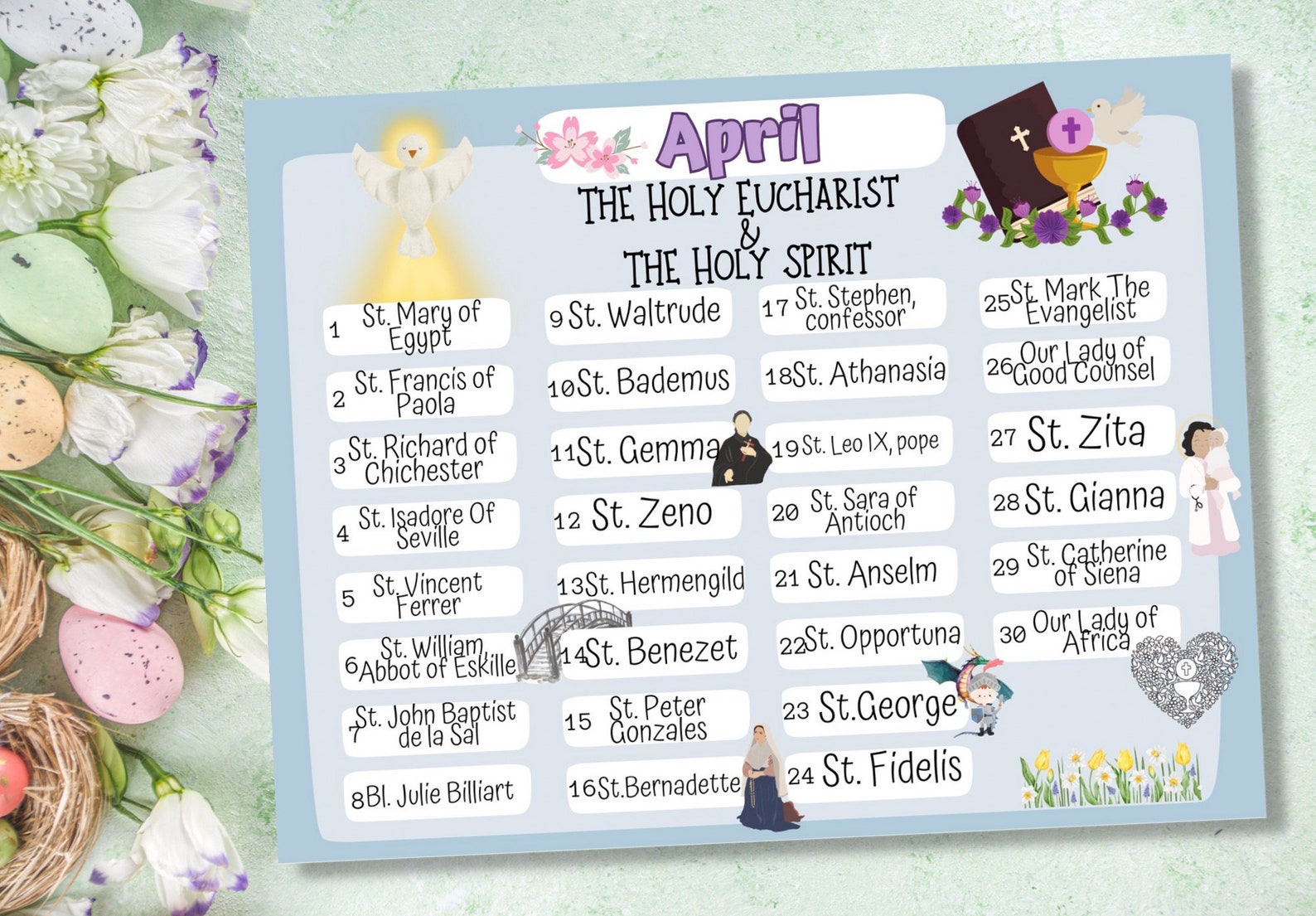 All Saints Feast Day Printable Calendar | All 12 Months | Catholic ...
