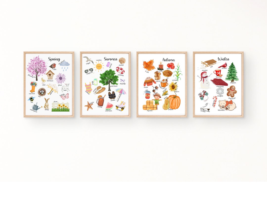Seasons Set- Printable Montessori Watercolor Classroom Decor. Fall ...