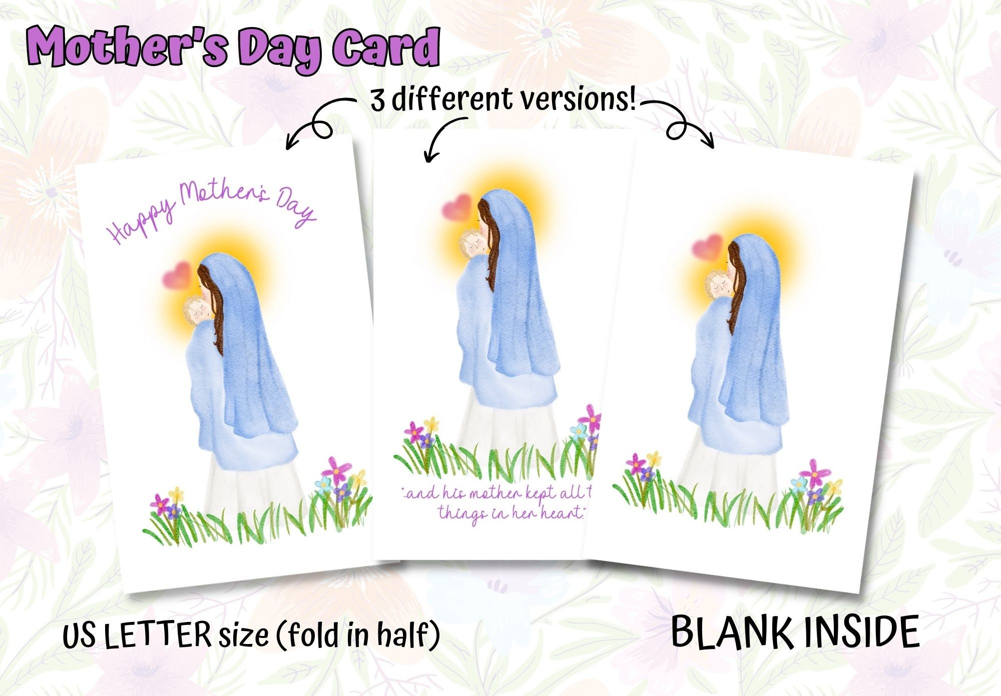 Catholic Mothers Day Mary Card Printable / Mary Printable / Catholic ...