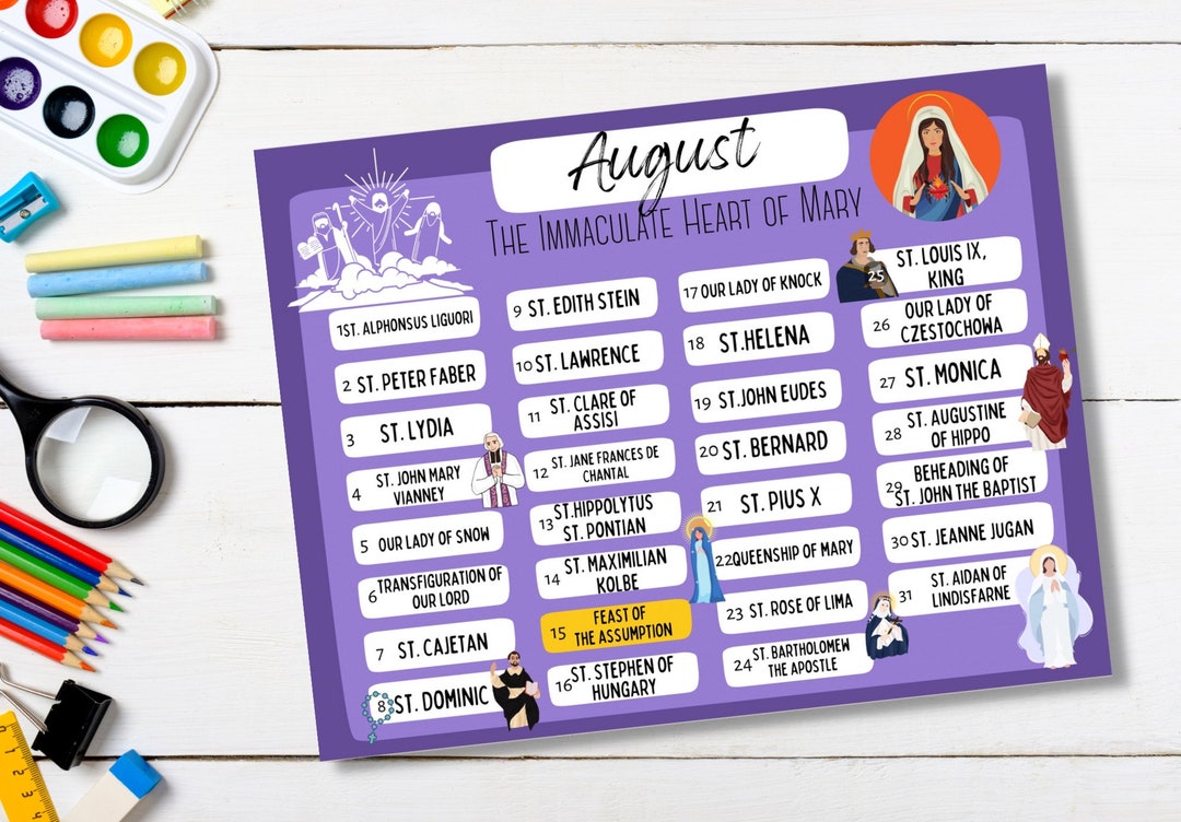 August Saints Feast Day Printable Calendar Assumption St - Etsy