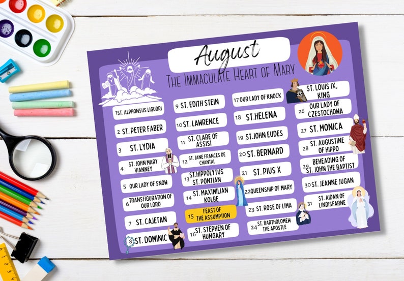 August Saints Feast Day Printable Calendar Assumption St - Etsy